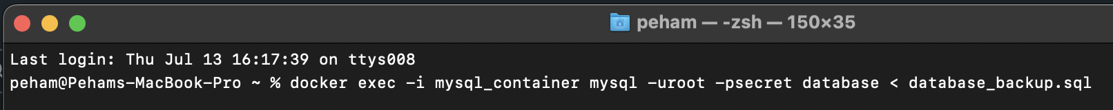 Import mysql file in docker container - Peham Raza